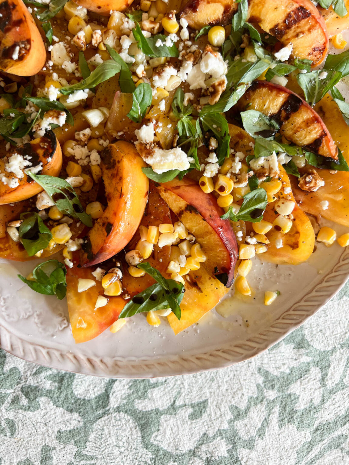 Tomato Salad with Grilled Peaches & Corn - Blair Staky Studio